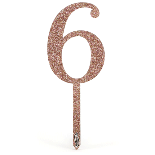 Sparkling Fizz Number 6 Rose Gold Acrylic Cake Topper (1)