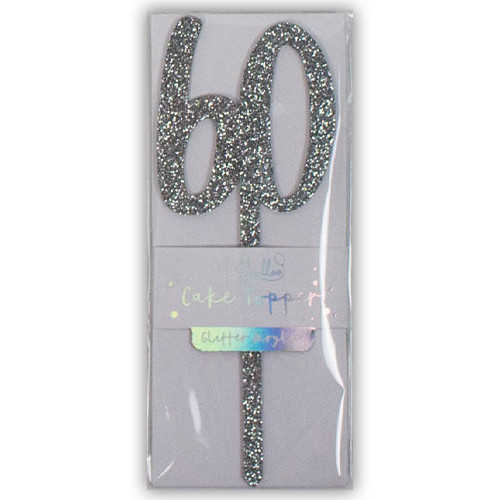 Silver Glitter Number 60 Cake Topper (1)