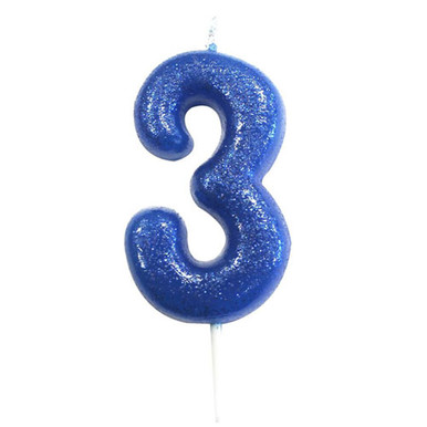 7cm Age Three Blue Glitter Candle (1)