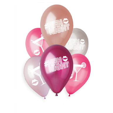 13 inch Pink Hen Night Metallic Latex Balloons (6)