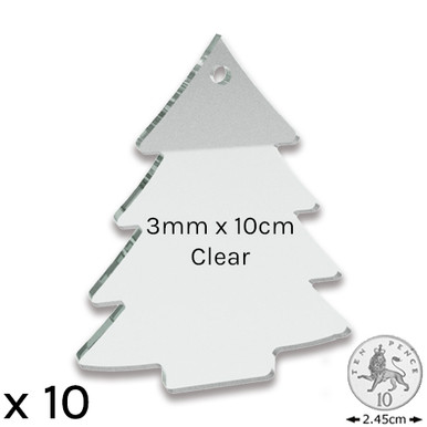 Clear Acrylic Christmas Trees - 3mm x 10cm (1 hole) (10)