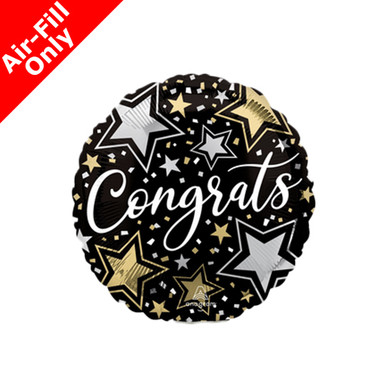 9 inch Congrats Gold & Silver Stars Foil Balloon (1) - UNPACKAGED