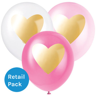 12 inch Gold Heart Assorted Latex Balloons (6)