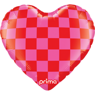 18 inch Red & Pink Checker Heart Foil Balloon (1)