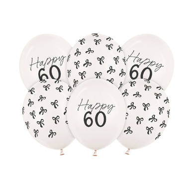 12 inch Black Bow Happy 60 Latex Balloons (6)