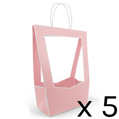 Pink Medallion Medium Cardboard Flower Bags (5)