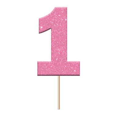 Pink Glitter Number 1 Cake Toppers (12)