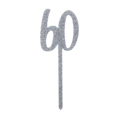 Silver Glitter Number 60 Cake Topper (1)