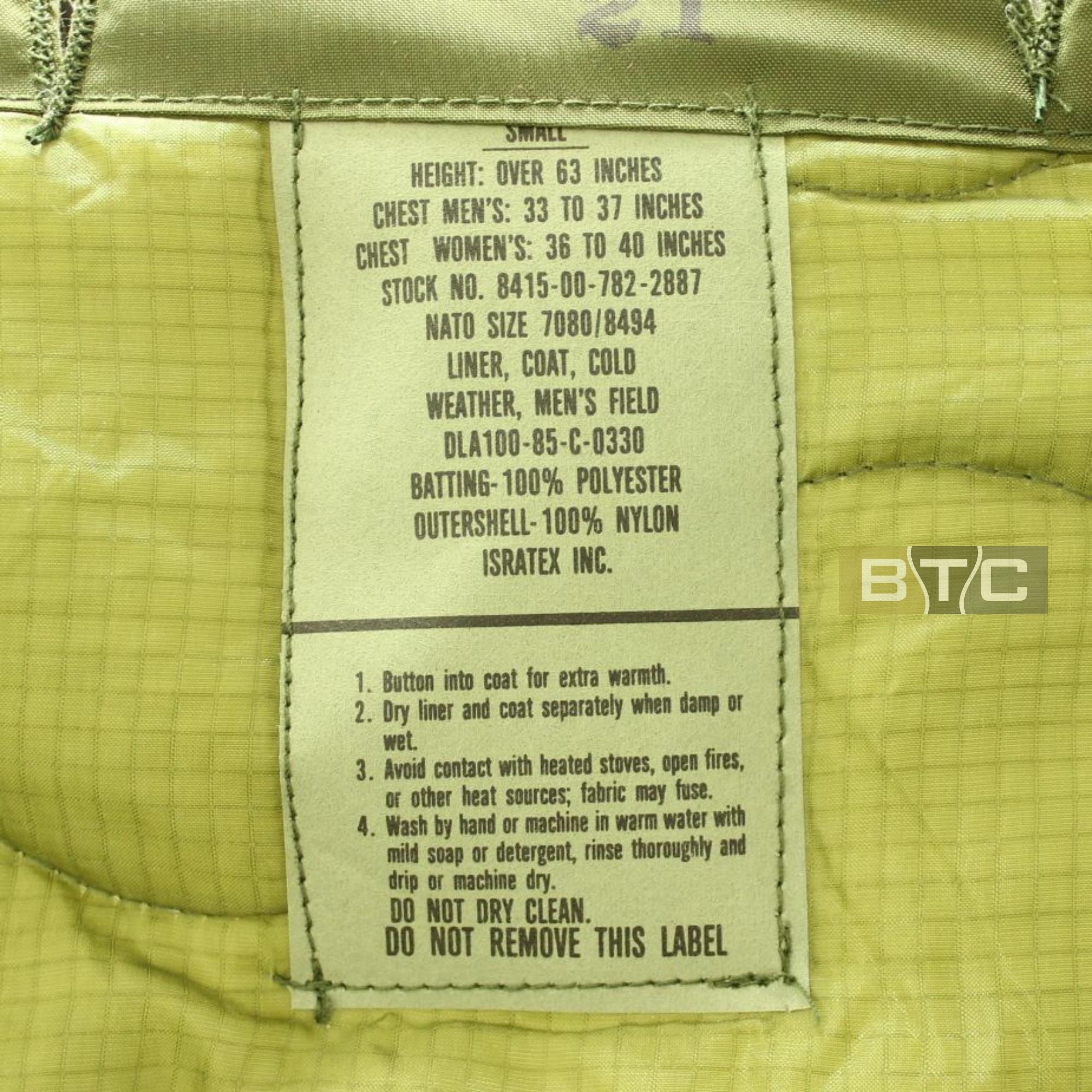 US Army Quilted Liner, M65 Jacket, Cold Weather - Original