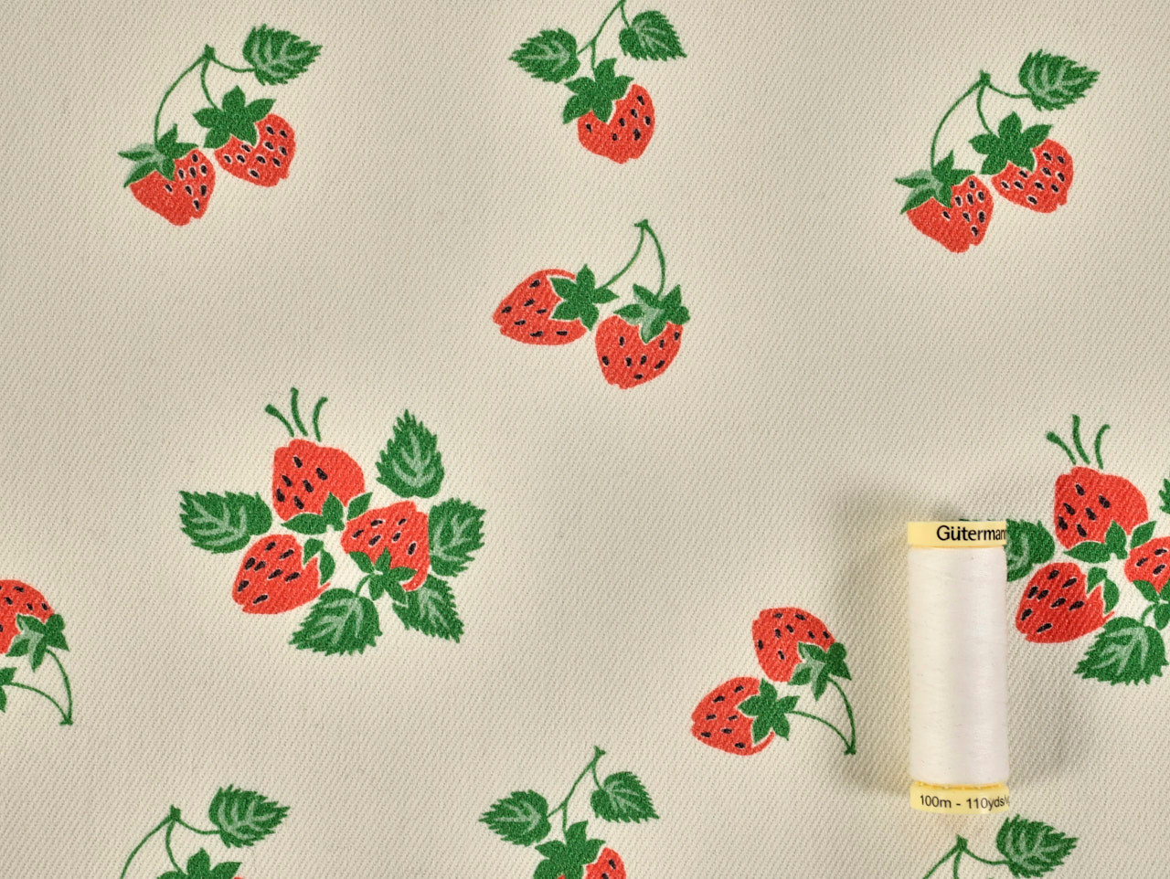 Wholesale Dress Fabric | Strawberry Fayre Denim * Cream | Fabric Godmother
