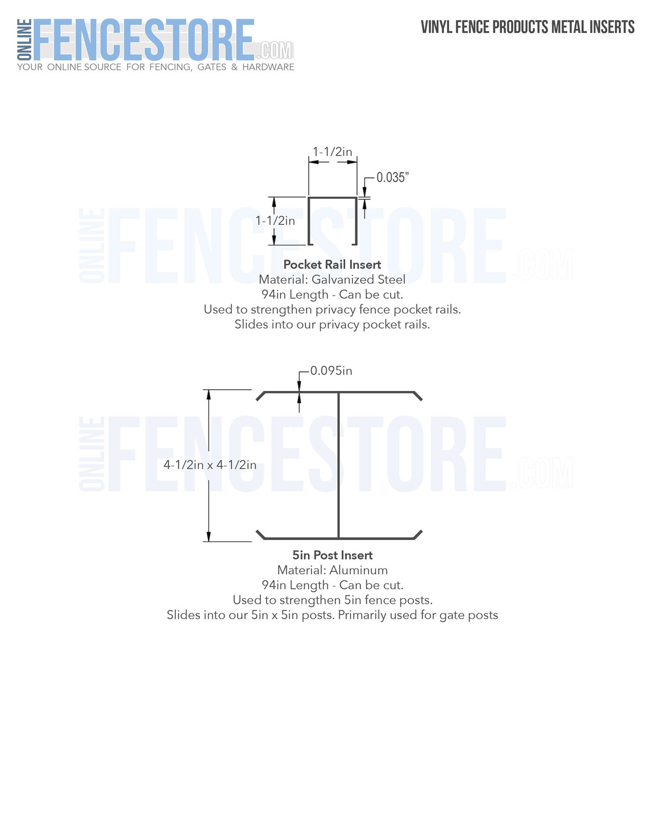 Vinyl Fence Products Metal Inserts
