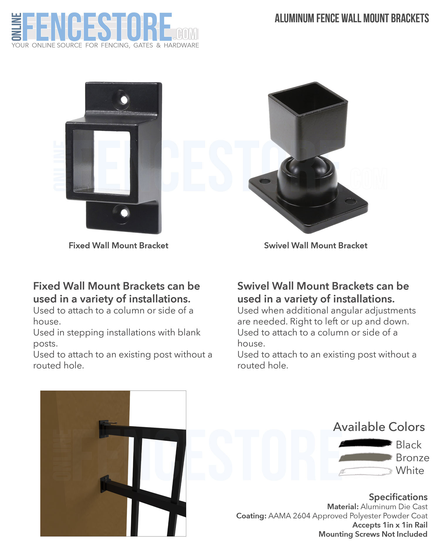 Aluminum Fence Wall Mount Brackets