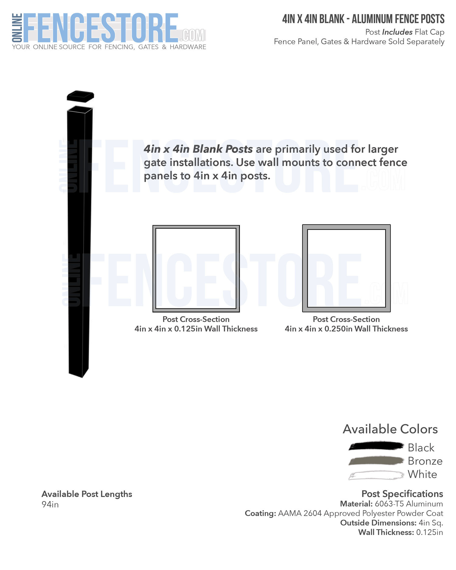 2x2 Blank Aluminum Fence Posts