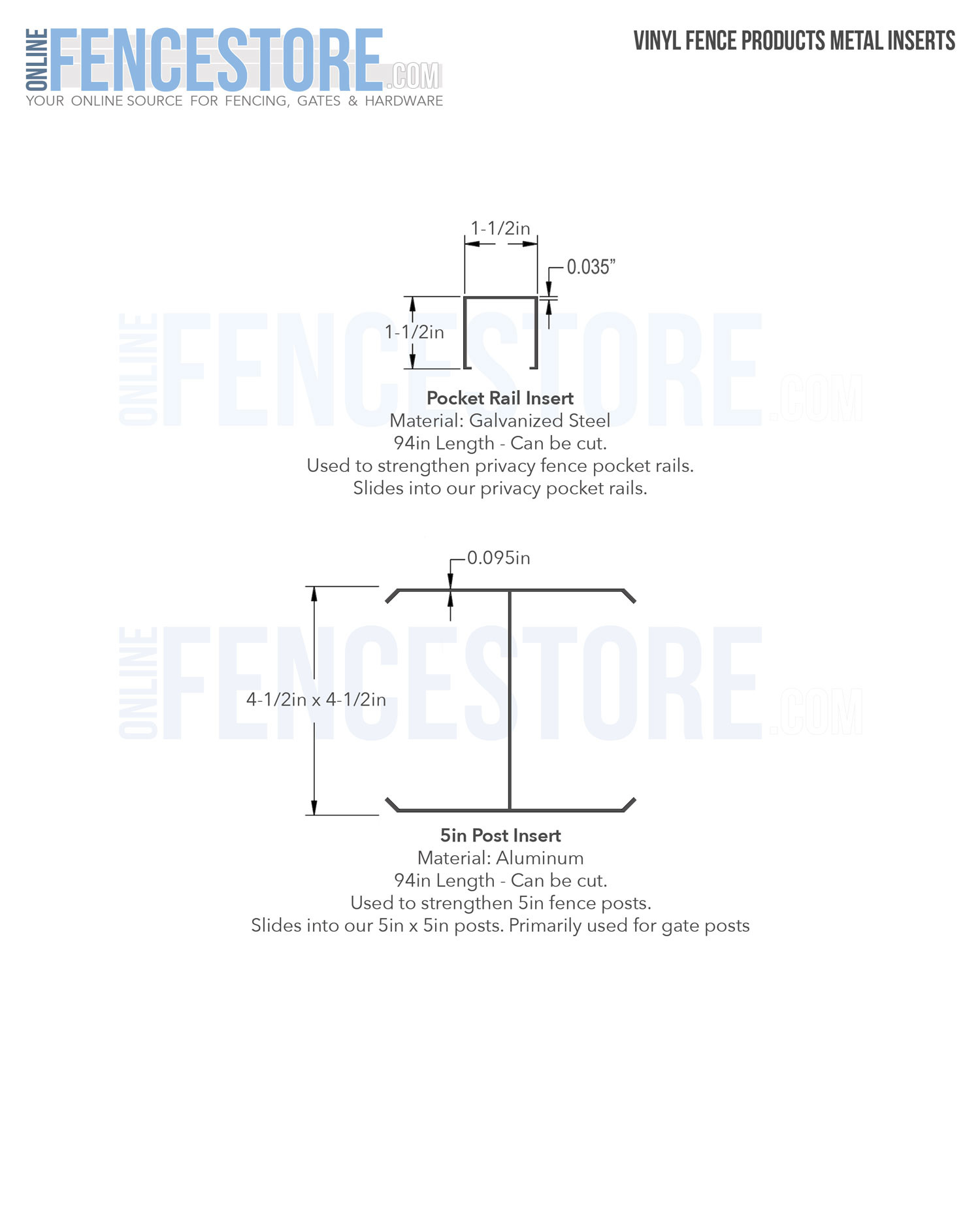 Vinyl Fence Products Metal Inserts