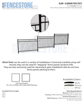 2x2 Blank Aluminum Fence Posts