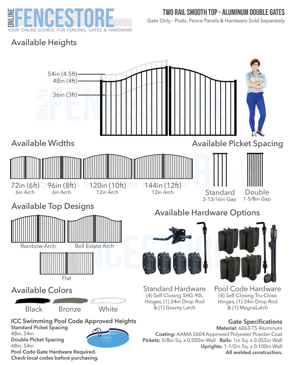 Two Rail Smooth Top Aluminum Double Gates