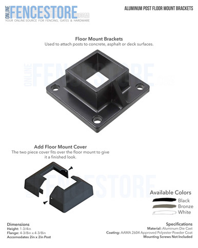 Aluminum 2x2 Post Floor Mount Brackets