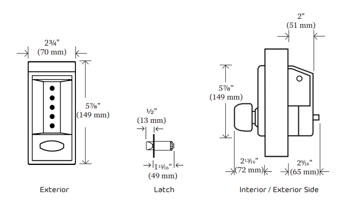Kaba Simplex 6204 Pushbutton Lock, 2-3/4" Backset