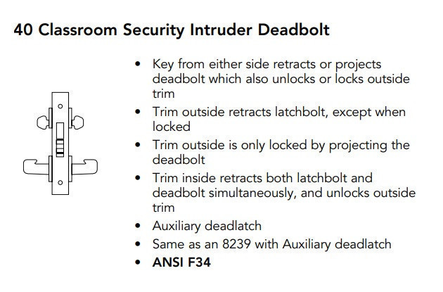 Sargent LC-8240 LNP 26D Classroom Security Intruder Deadbolt Mortise ...