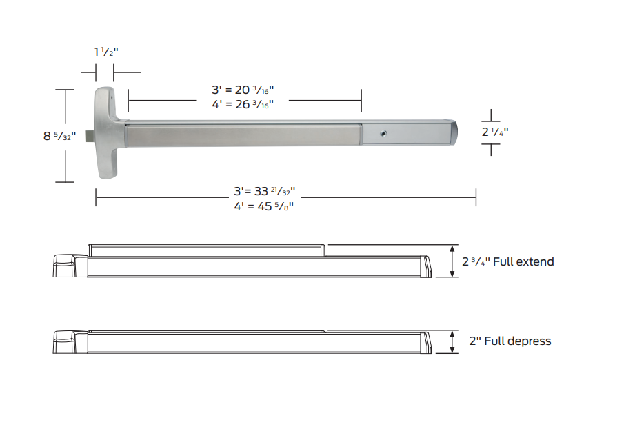 Falcon 24-R EO Narrow Stile Rim Panic Exit Device, Exit Only