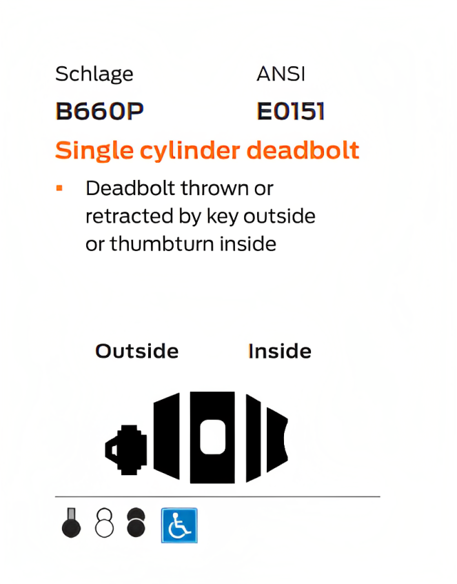 Schlage B660J Single Cylinder Deadbolt, Accepts Full Size ...