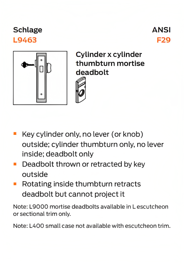 Schlage L9463B Classroom Mortise Deadlock, Accepts Small Format IC Core ...