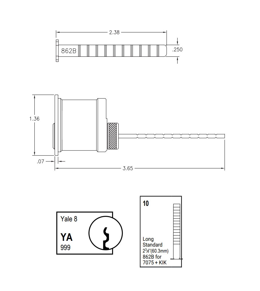 Kaba Ilco 7075YA10-KA2 Rim Cylinder with Screw Cap, Yale 8 Keyway ...