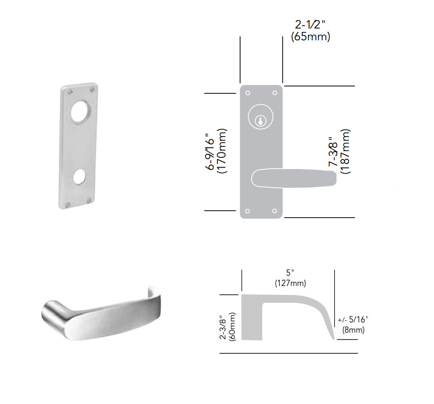 Sargent TR-8237 WTL Classroom Mortise Trim Pack, WT Escutcheon, L Lever