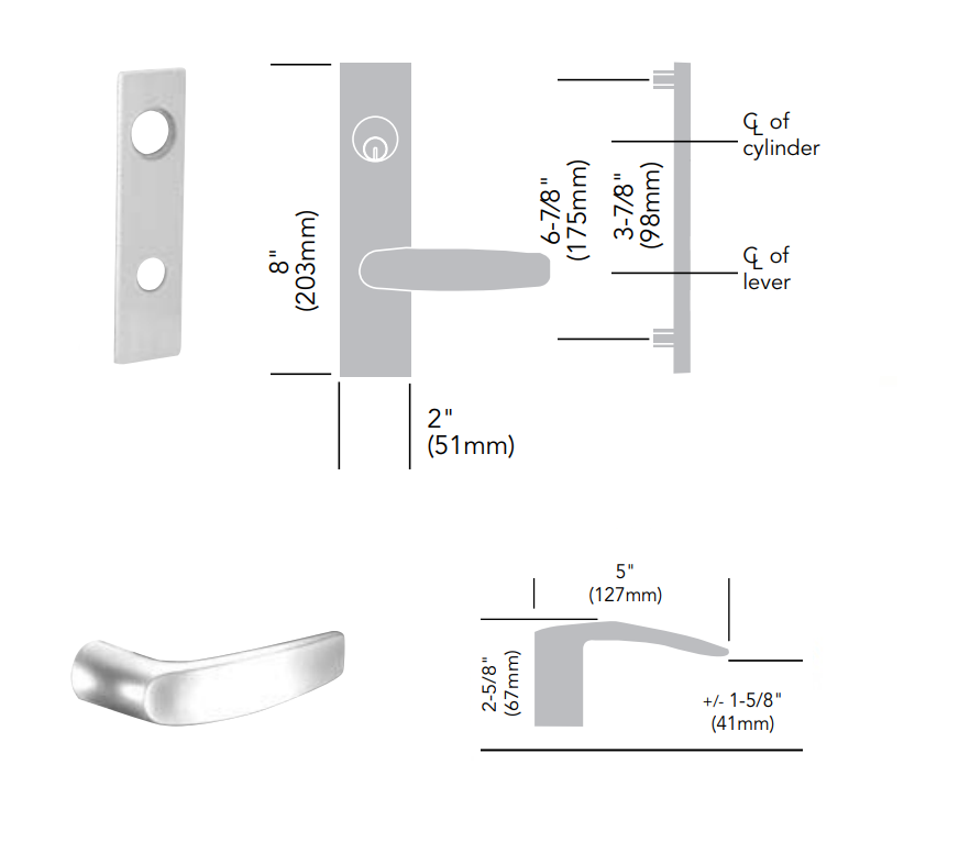 Sargent TR-8237 LW1B Classroom Mortise Trim Pack, LW1 Escutcheon, B Lever