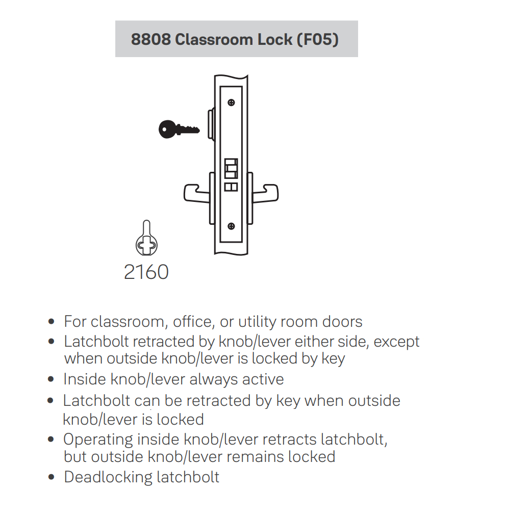 Accentra (Yale) CRR8808FL Classroom Mortise Lever Lock, Carmel Style