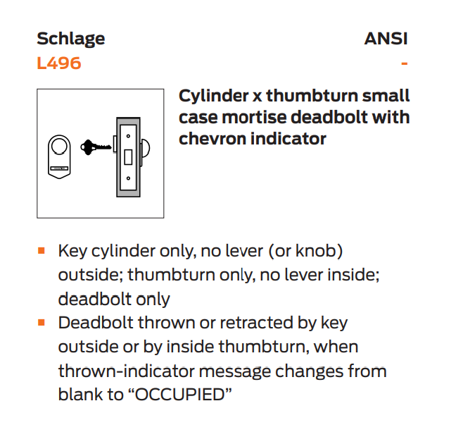 Schlage L496B Small Case Mortise Deadbolt w/ "OCCUPIED" Indicator ...