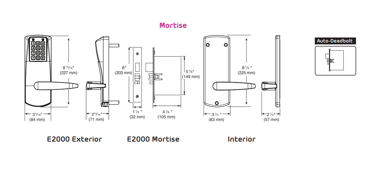 Dormakaba E-Plex E206AXSLL Electronic Pushbutton Mortise Lock w/ Auto ...