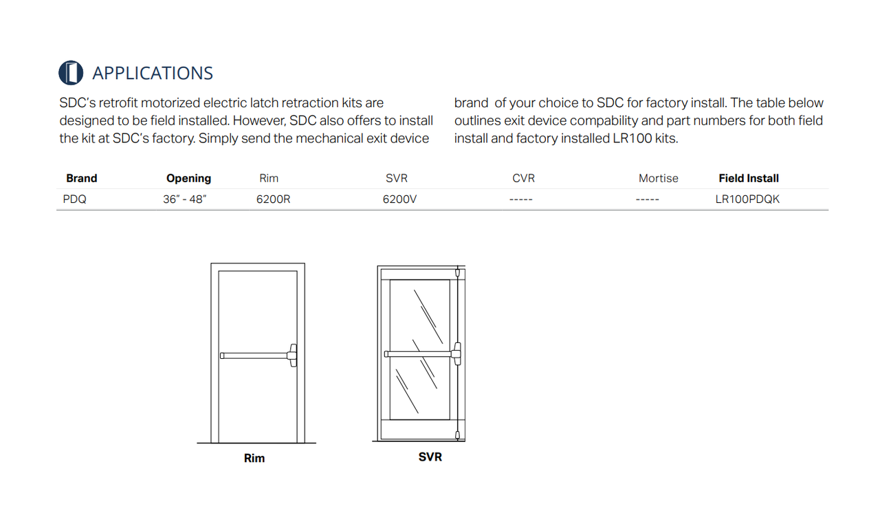 SDC LR100PDQK QuietDuo Retrofit Electric Latch Retraction/Dogging Kit ...