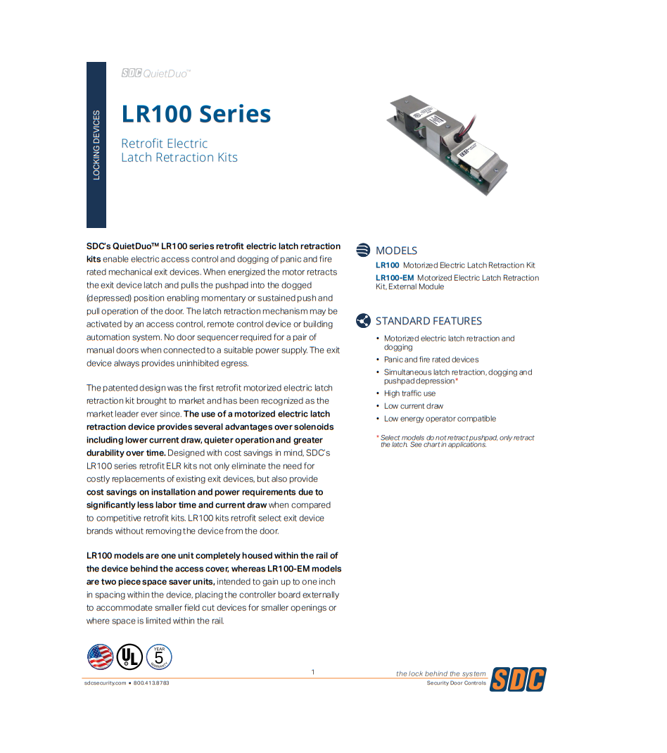 SDC LR100SGK QuietDuo Retrofit Electric Latch Retraction/Dogging Kit ...