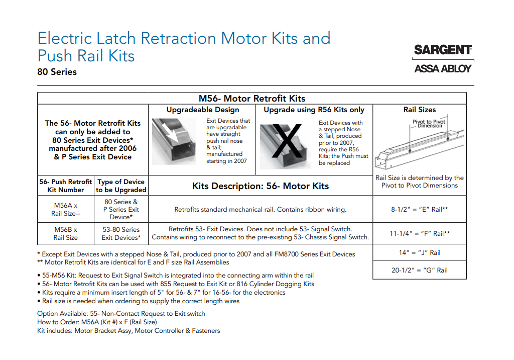 Sargent 55-M56A Electric Latch Retraction Motor Kit w/ Signal Switch