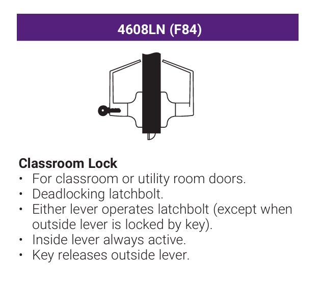 Accentra (Yale) AU4608LN 626 Grade 2 Classroom Cylindrical Lock w ...