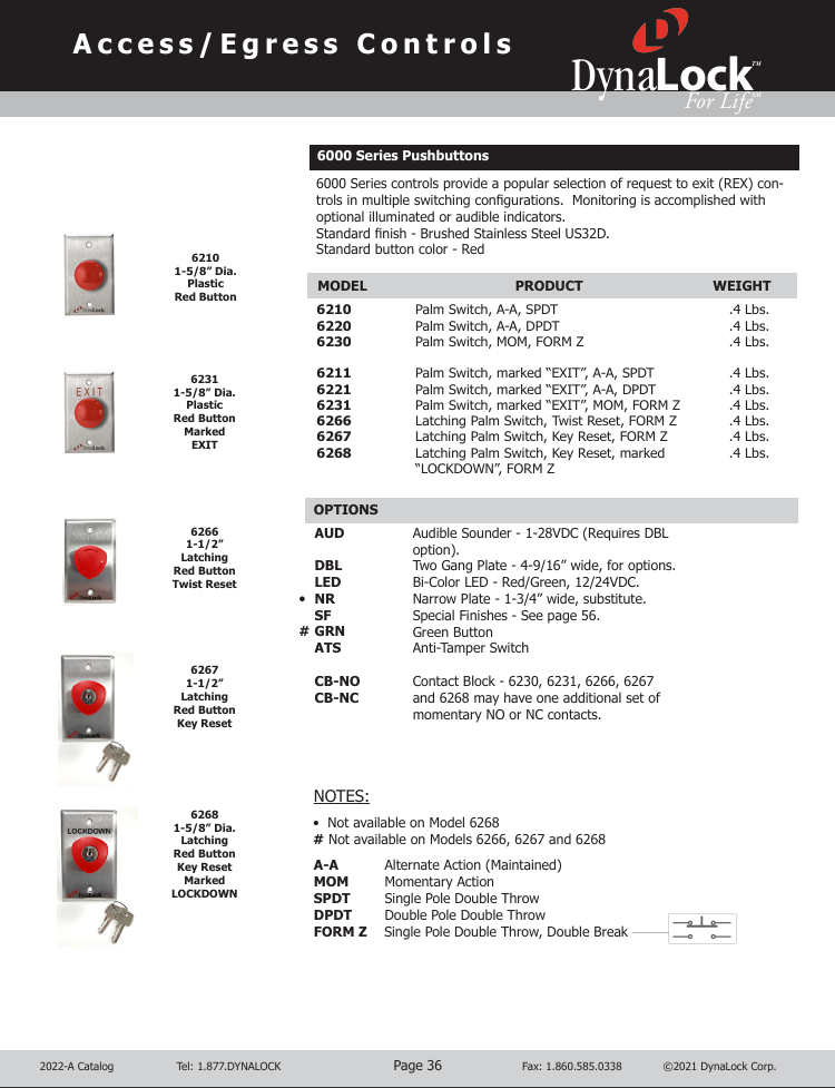 DynaLock 6210 Palm Switch Button w/ Alternate-Action SPDT
