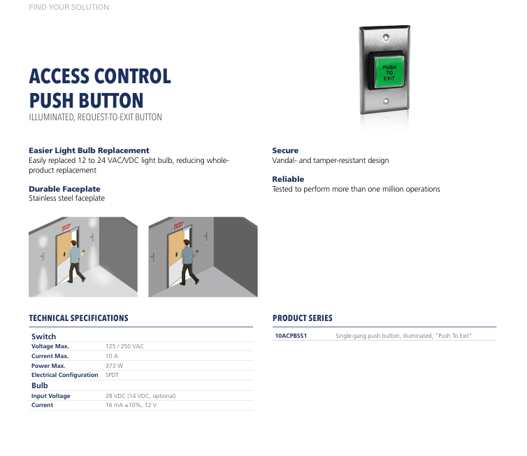 BEA 10ACPBSS1 Access Control Pushbutton w/ Momentary Switch