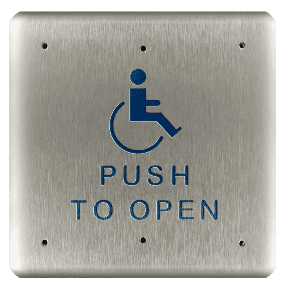 BEA 10PBS1 4-3/4" Square Stainless Steel Push Plate w/ Blue Handicap ...