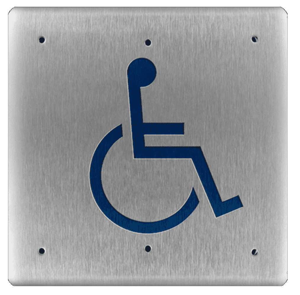 BEA 10PBS6LL 6" Square Stainless Steel Push Plate w/ Blue Handicap Logo
