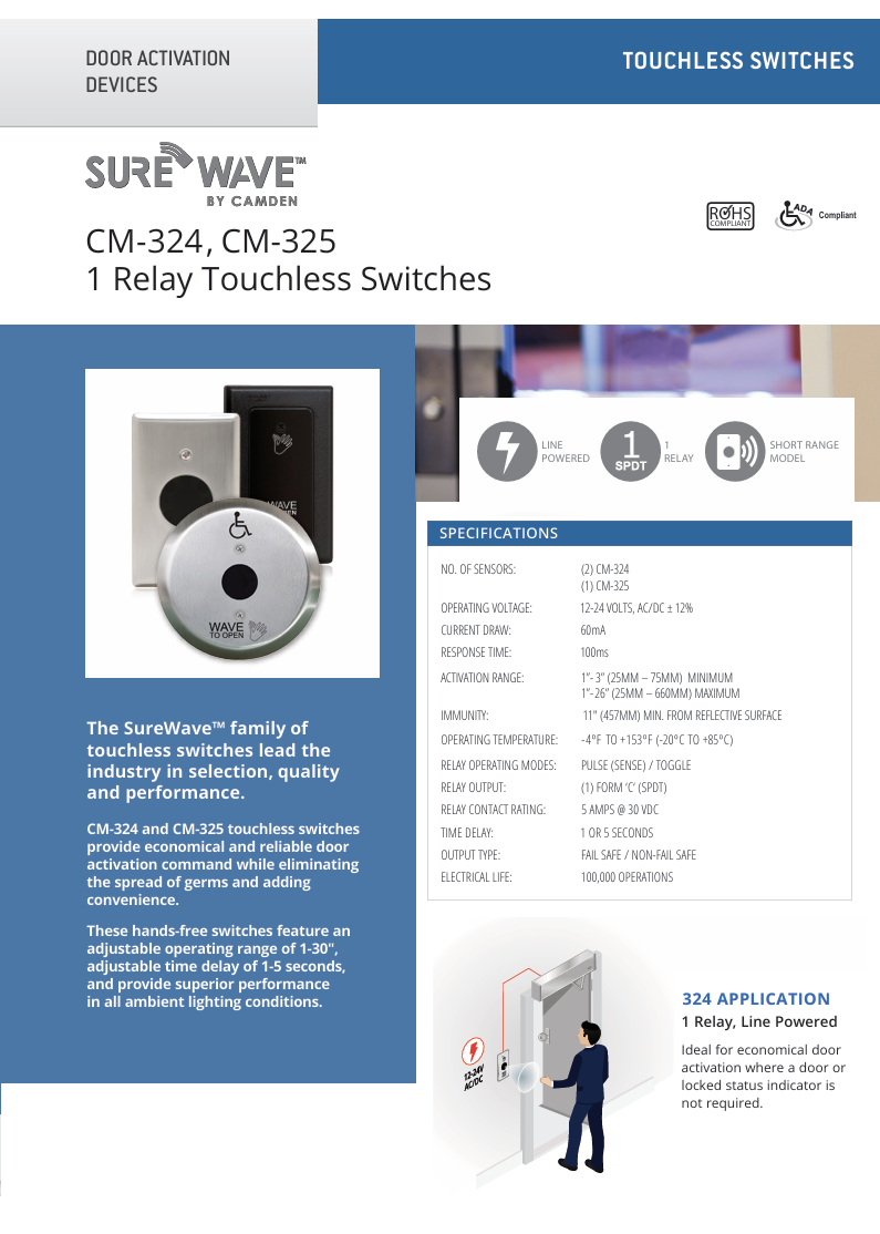 Camden CM-324/41W SureWave Touchless Switch, 1 Relay, Double Gang ...