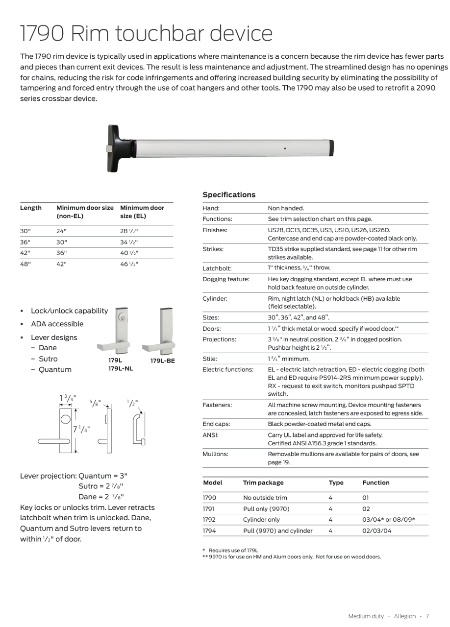Falcon 1790EO Rim Exit Device, Exit Only