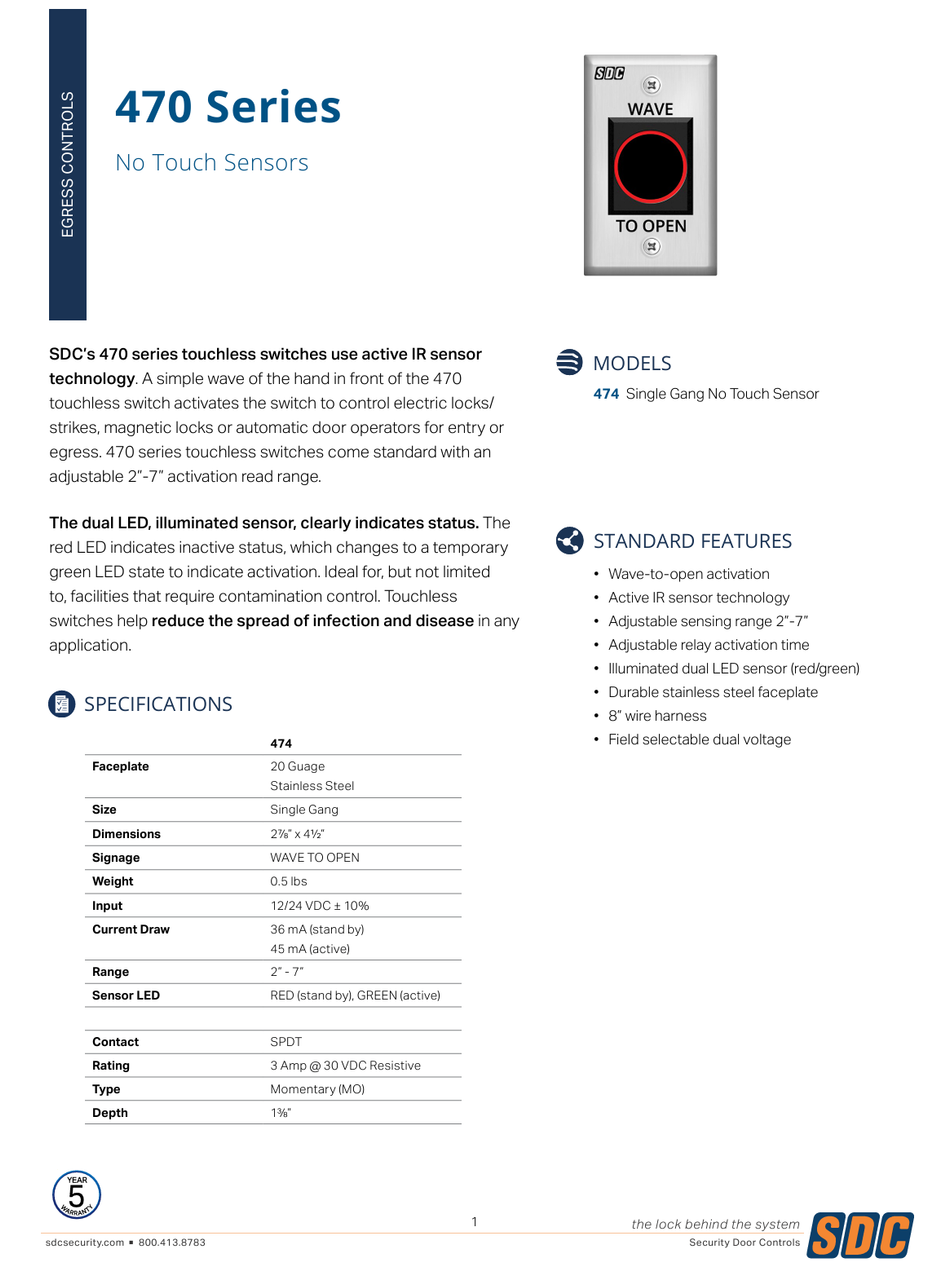 SDC 474U Single Gang No Touch Sensor, Satin Stainless Steel Finish
