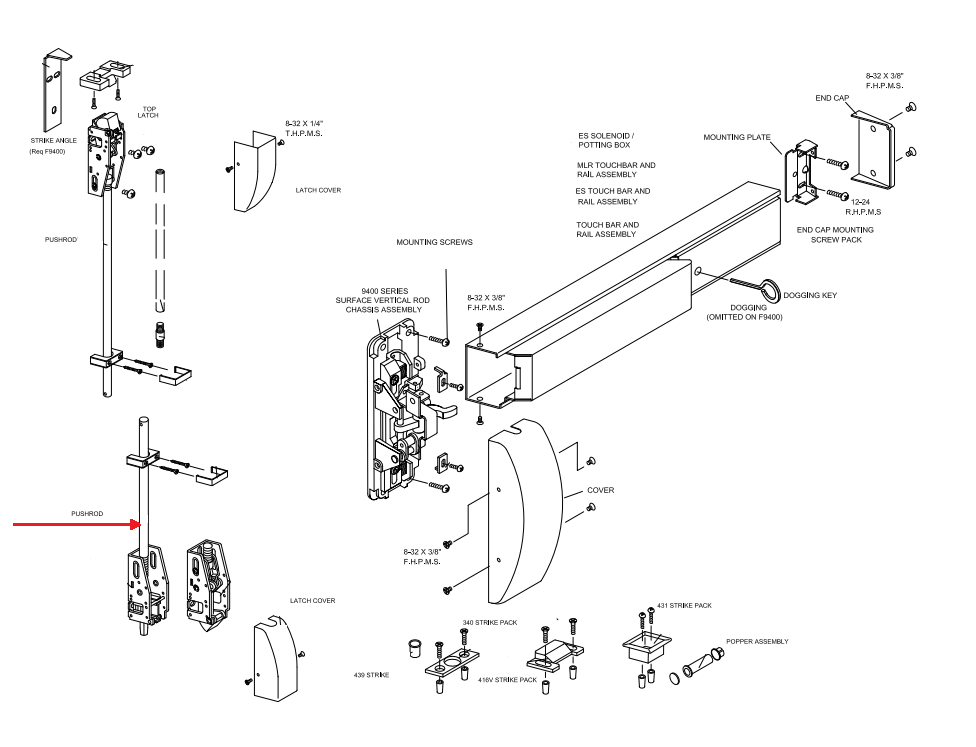 Dorma SVRDLWR 630 Lower Rod for 9400 and 9800 Exit Device, Satin ...
