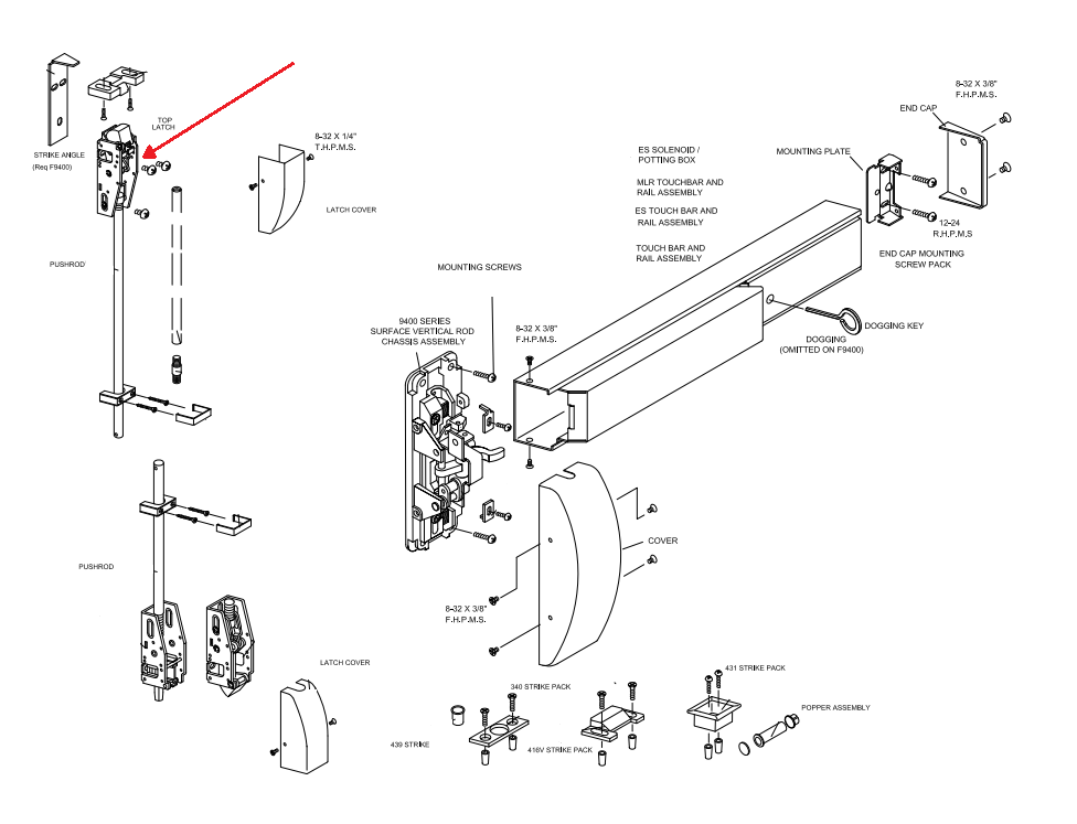 Dorma SVTOPLTCH Standard Top Latch Assembly for 9400 and 9800 Exit Device
