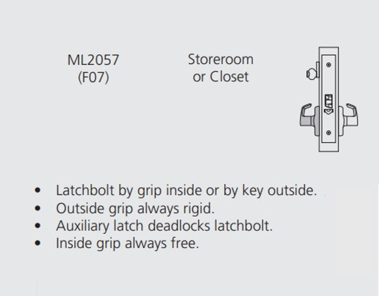 Corbin Russwin ML2057 ASM Storeroom or Closet Mortise Lock