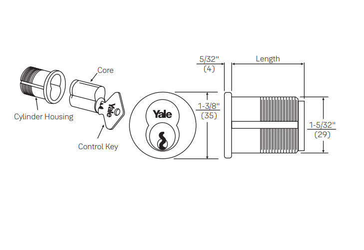 Accentra (Yale) 2196 1-1/2" 6-pin LFIC Mortise Cylinder w/ Core