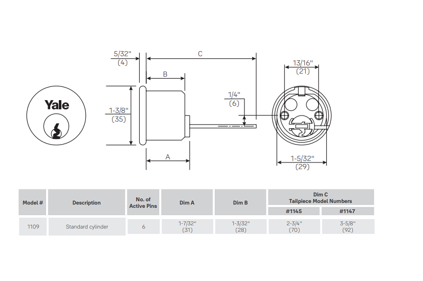 Accentra (Yale) 1109 6 6-pin Rim Cylinder