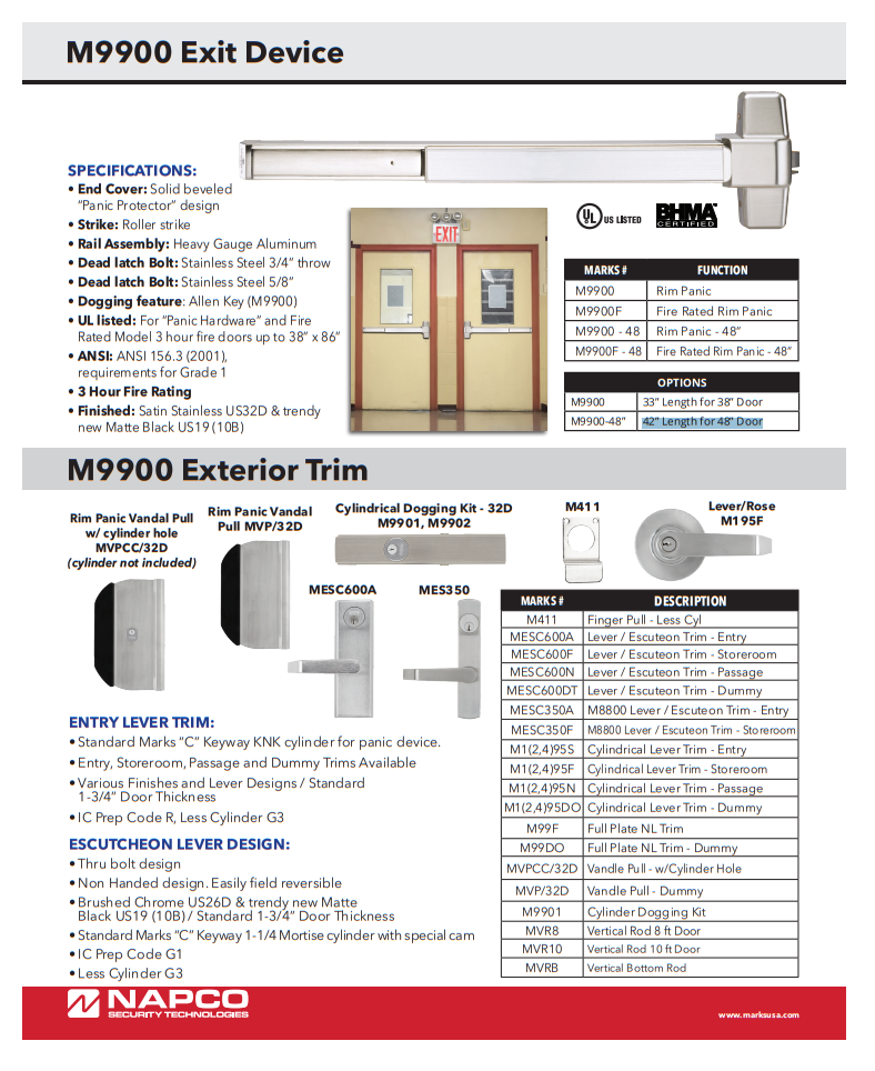 Marks USA M9900 Rim Exit Device