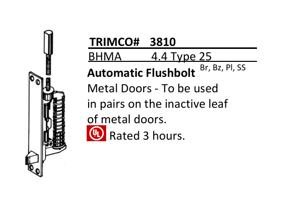 Trimco 3810 X 3810 626/630 UL Automatic Flushbolt, Pair for Metal Doors ...